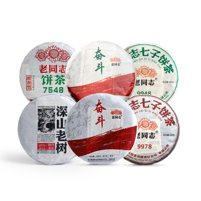 Six Haiwan 'Old Comrade' Pu Erh Tea Cakes Set - 600g | Teasenz