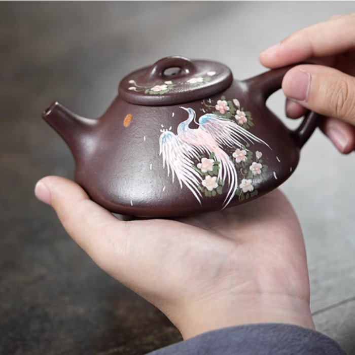 Purple Clay, Ziye Shipiao Yixing Teapot with Phoenix Painting 230ml ...